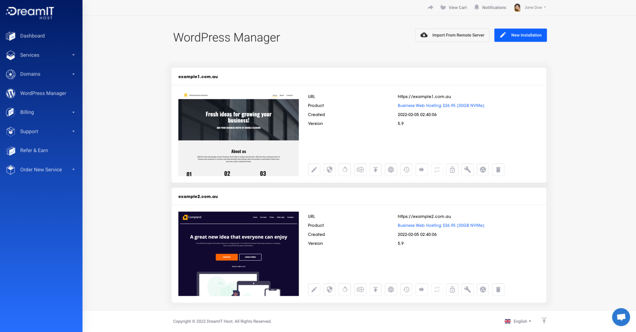 New WordPress Manager Interface | MyDreamIT