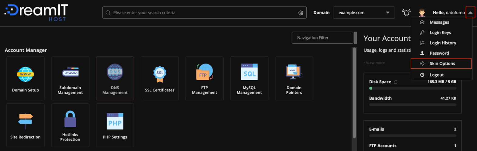How to Change Themes in DirectAdmin - DreamIT Host